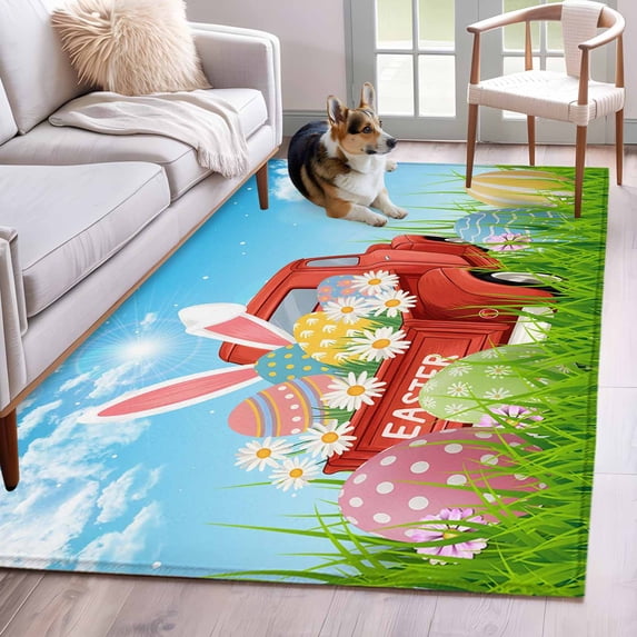 Blue Green Easter Area Rug 4x6 Washable Rug Non Slip Spring Watercolor ...
