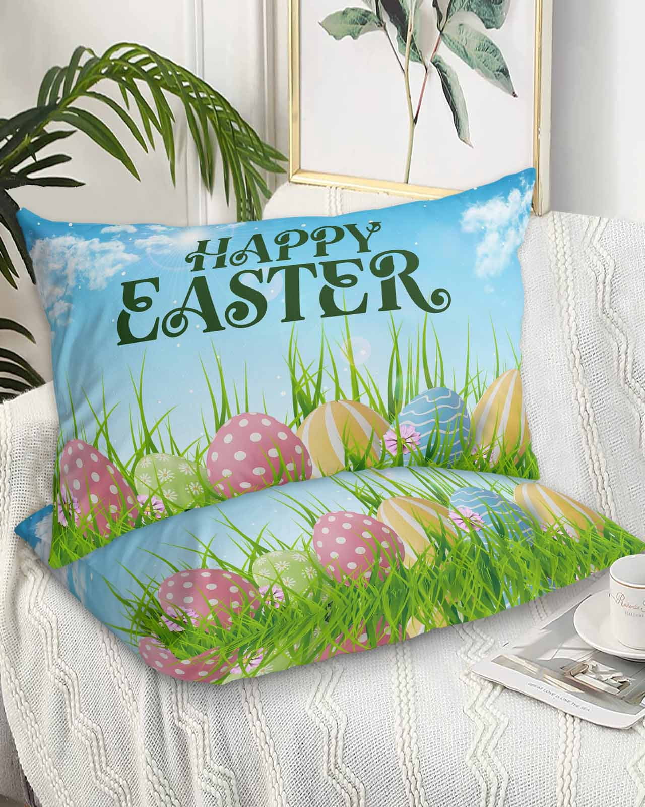 Blue Green Easter King Pillow Cases Set of 2 - Microfiber Bed Throw ...