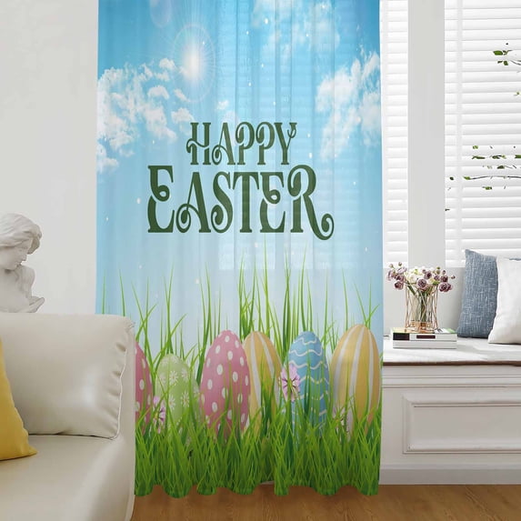 Blue Green Easter Semi Sheer Curtains Drapes for Living Room,Bedroom ...