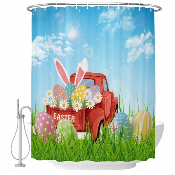 Blue Green Easter Shower Curtain - Water Repellent Fabric Shower ...