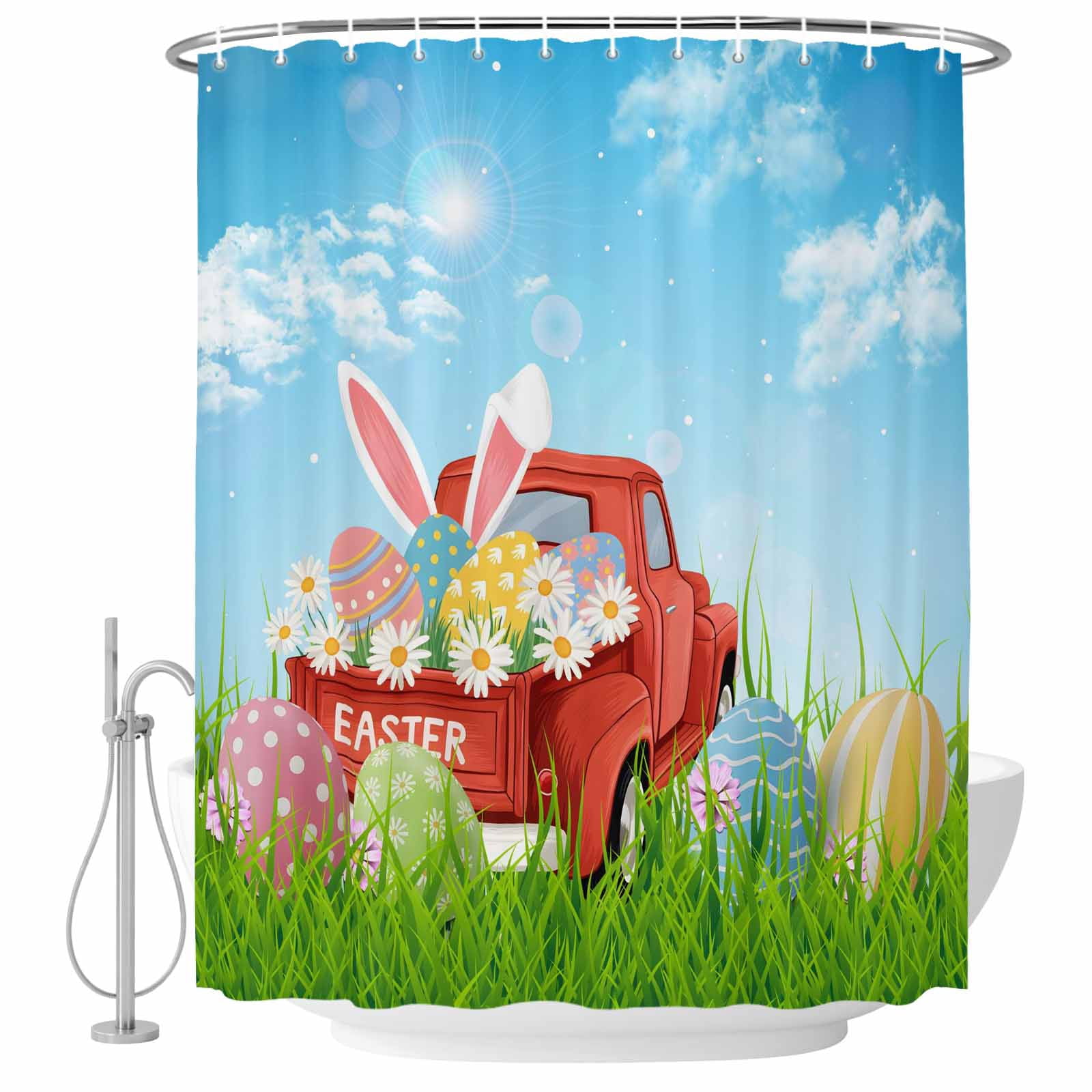 Blue Green Easter Shower Curtain, Waterproof Shower Curtains for ...