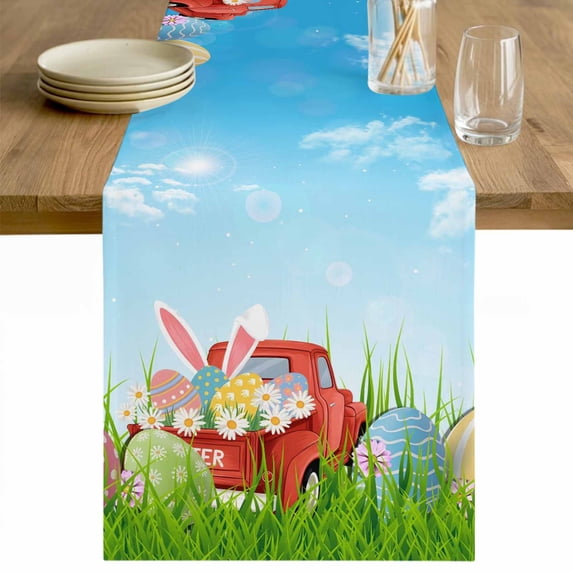 Blue Green Easter Table Runner - 48 Inch Long Spring Watercolor Eggs ...