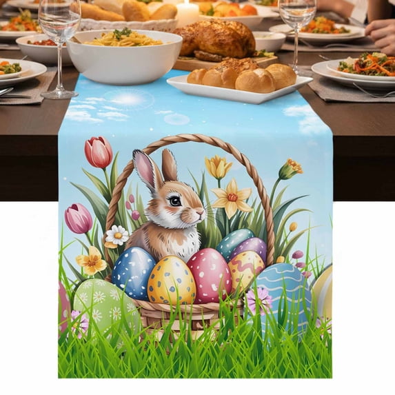 Blue Green Easter Table Runner 60 Inch Long Dresser Scarves Cotton ...
