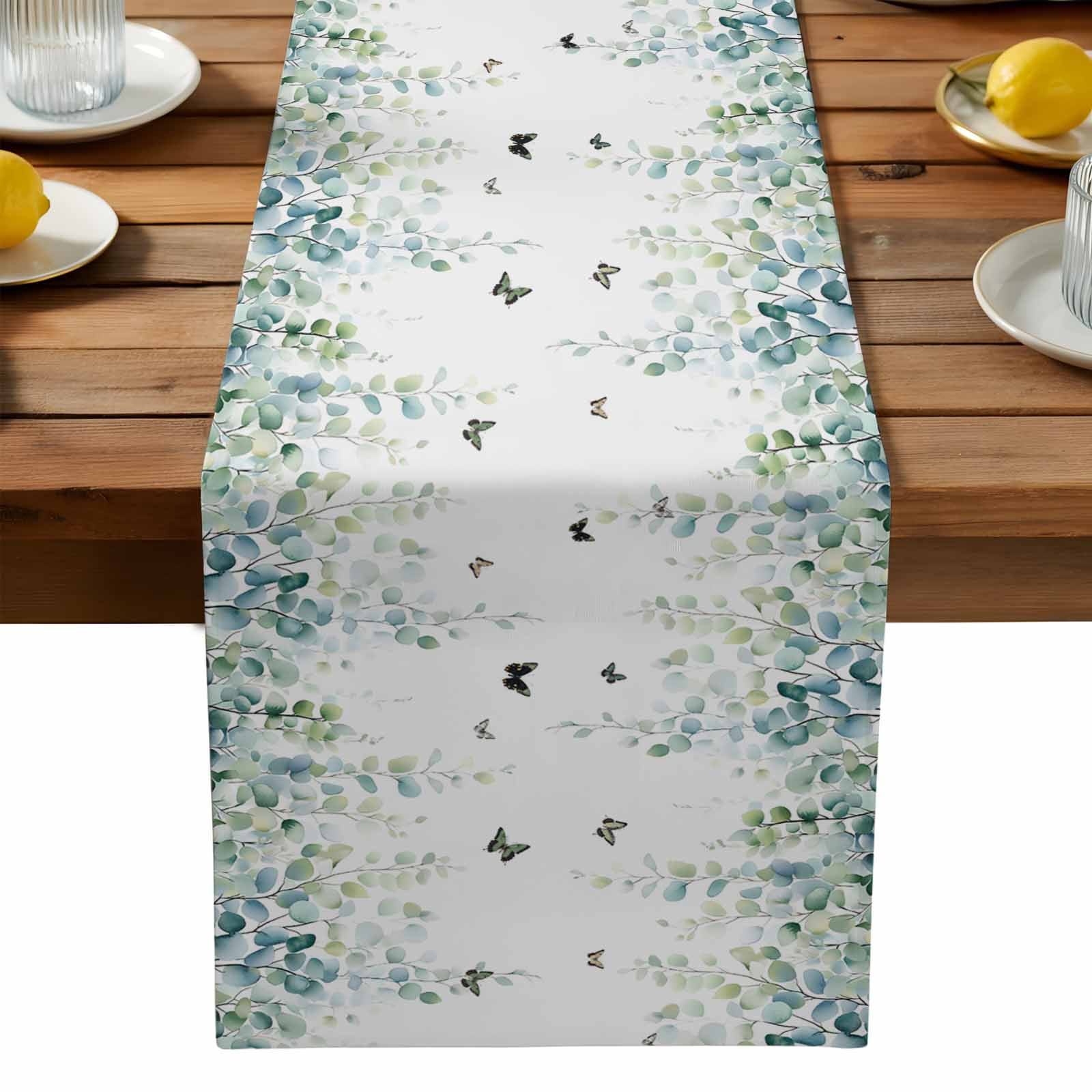 Blue Green Eucalyptus Cotton Linen Table Runner for Dining Kitchen ...