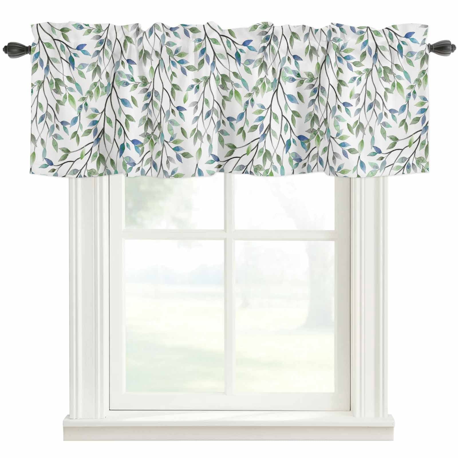 Blue Green Eucalyptus Farmhouse Short Window Curtain Valances, Spring ...