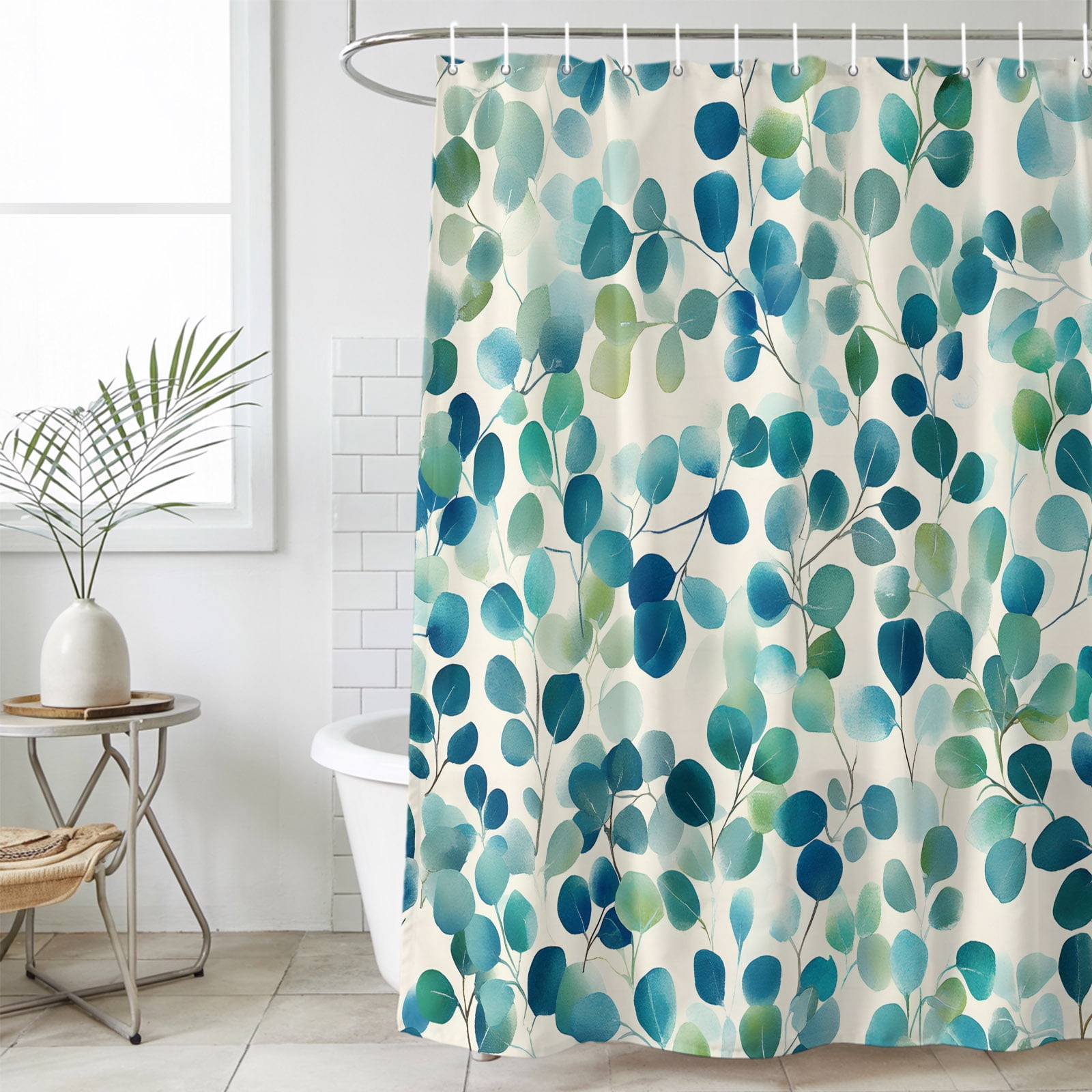 Blue Green Eucalyptus Leaf Shower Curtain Set, Waterproof Shower ...