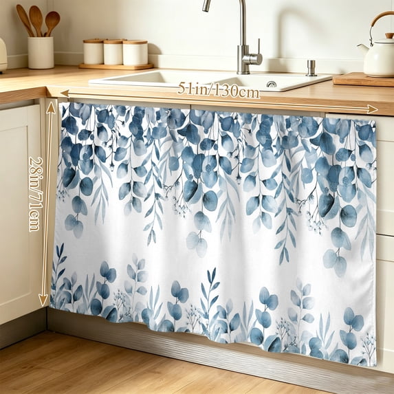 Blue Green Eucalyptus Leaves Cabinet Curtain 28"W x 51"L, Spring Summer ...