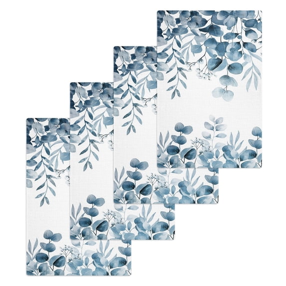 Blue Green Eucalyptus Leaves Kitchen Dish Towels for Drying Dishes Set ...
