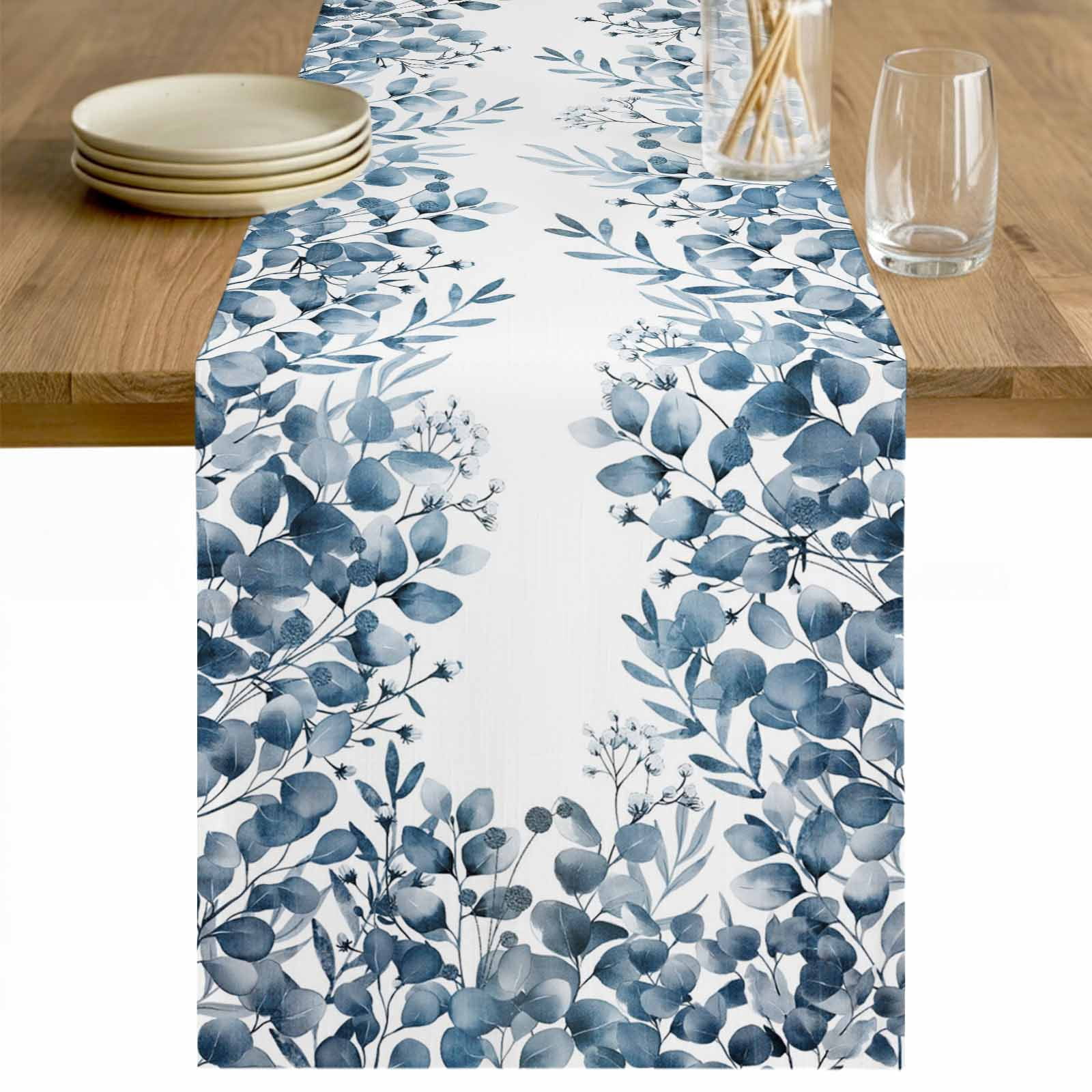 Blue Green Eucalyptus Leaves Table Runner 72 Inches Long Farmhouse ...