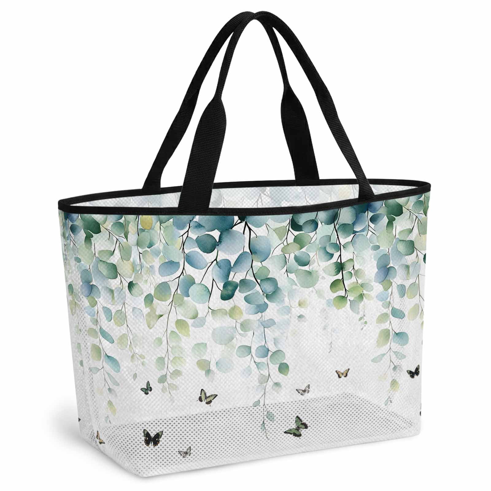 Blue Green Eucalyptus Mesh Beach Bag for Women Men,Large Beach Tote ...