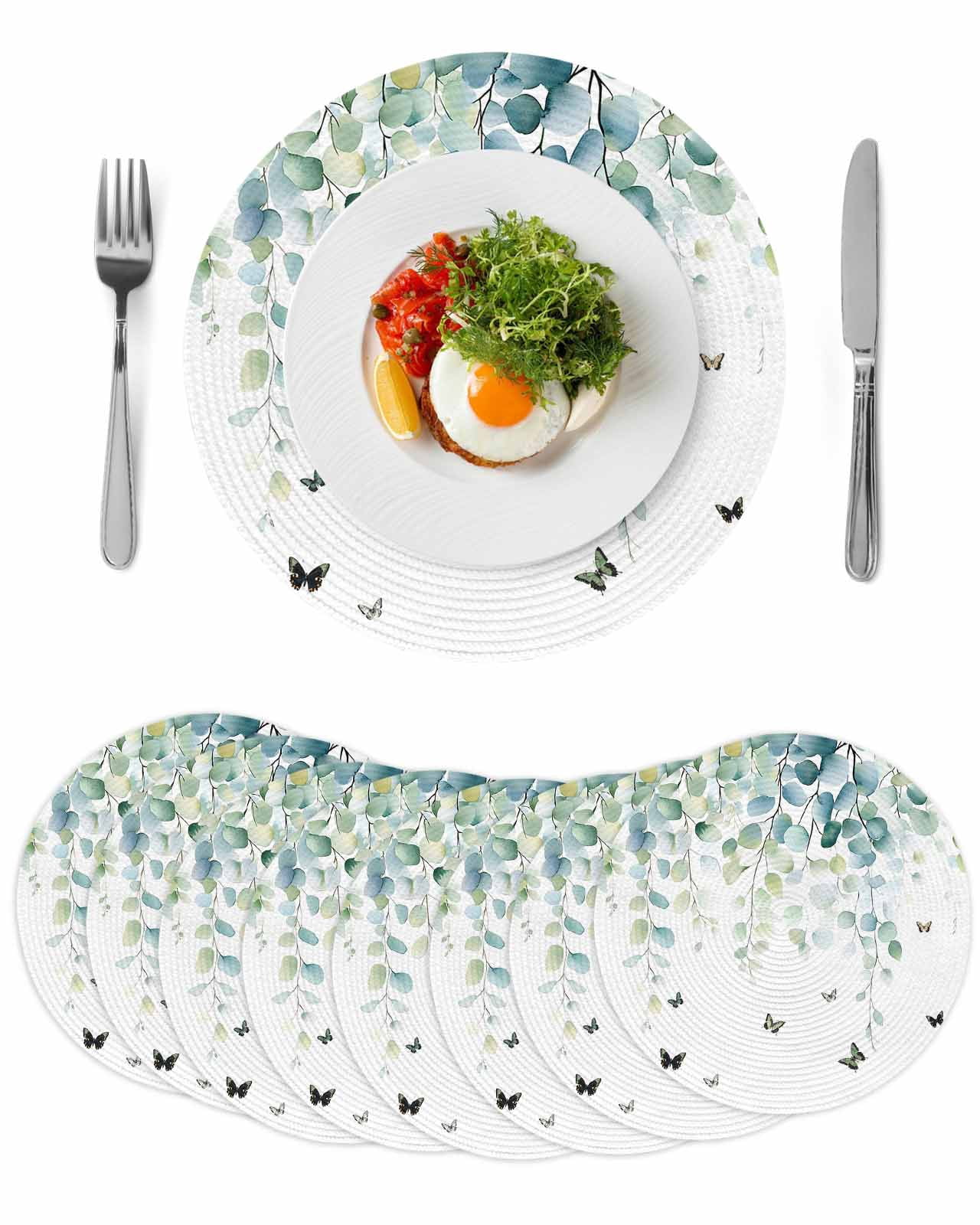 Blue Green Eucalyptus Round 13 Inch Placemats Set of 8, Sage Gradient ...