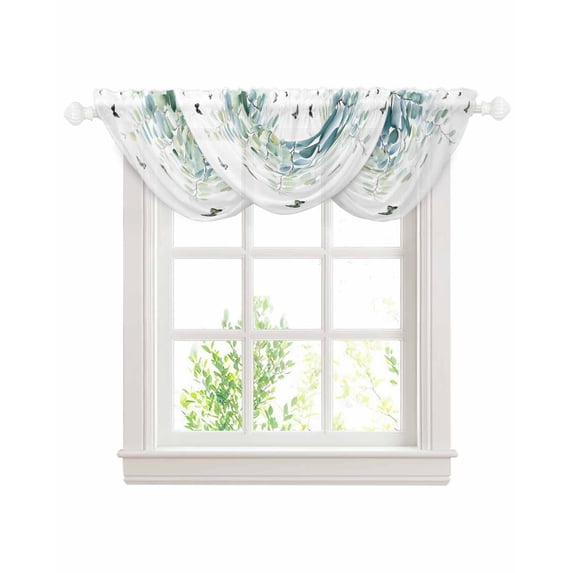 Blue Green Eucalyptus Sheer Waterfall Valance Curtains for Window, Sage ...