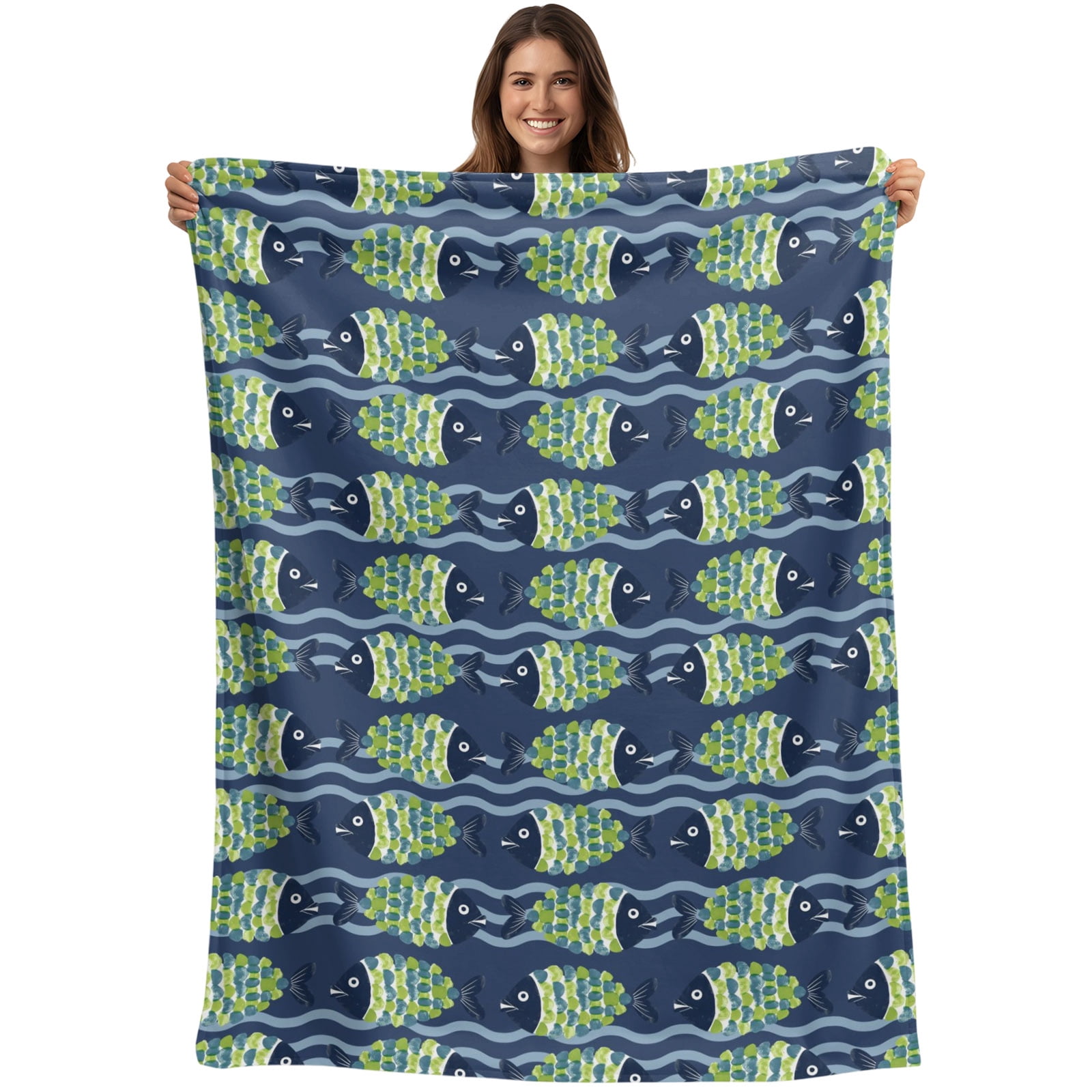 Blue Green Fish Blanket Soft Cozy Warm Twin Blanket for Bed, Plush ...
