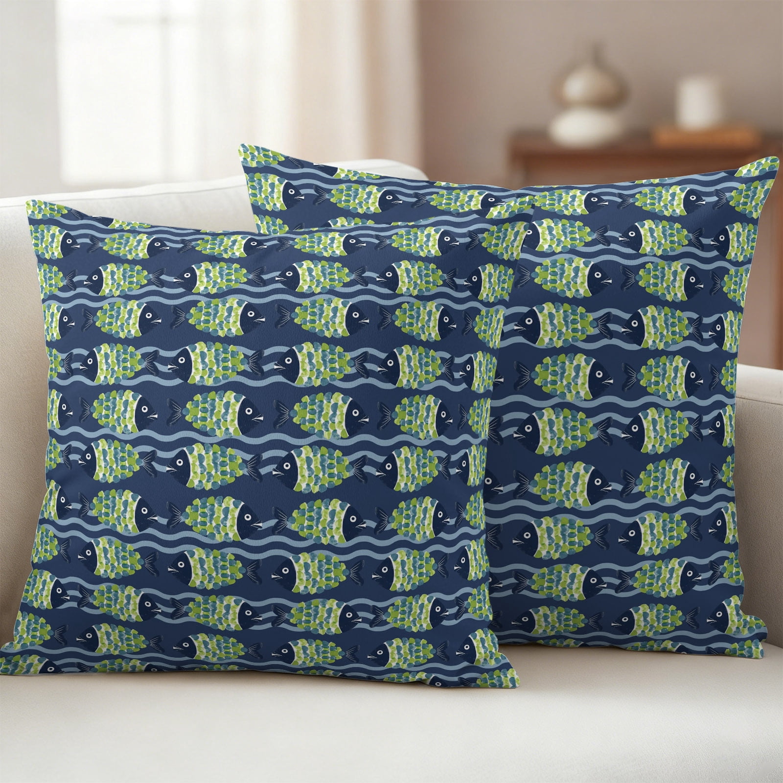 Blue Green Fish Outdoor Waterproof Throw Pillow Covers 18x18 Set of 2 ...