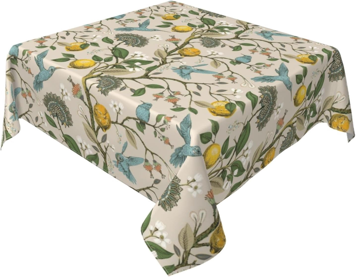 Blue Green Floral Bird Square Tablecloth 60x60 Inch Chinoiserie Yellow ...