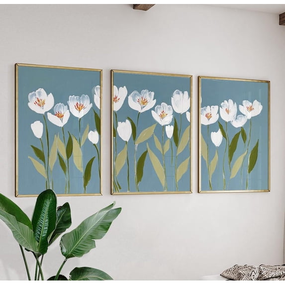 Blue Green Floral Botanical Soft Neutral Set 3 Stretched Canvas 8x12 ...