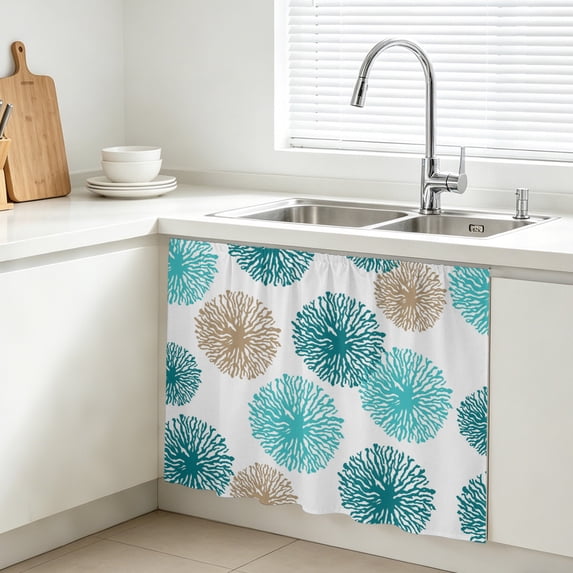 Blue Green Floral Cabinet Curtains for Kitchen 11"W x 13"L, Modern Blue ...