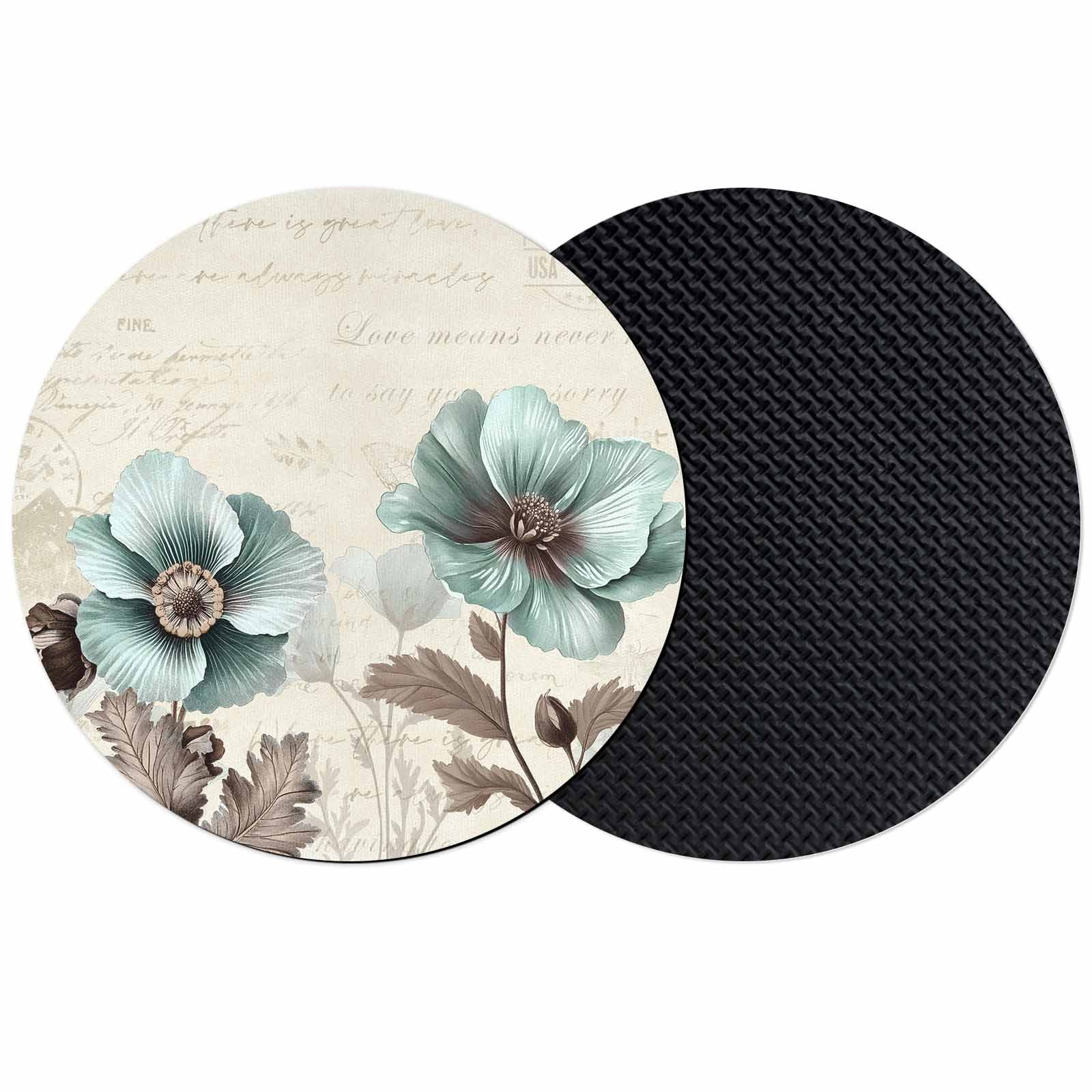 Blue Green Floral Coasters Set of 2, Soft Absorbent Coasters for Drinks ...