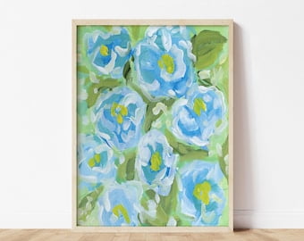 Blue & Green Floral Poster Modern Botanical Wall Decor , Poster Print ...
