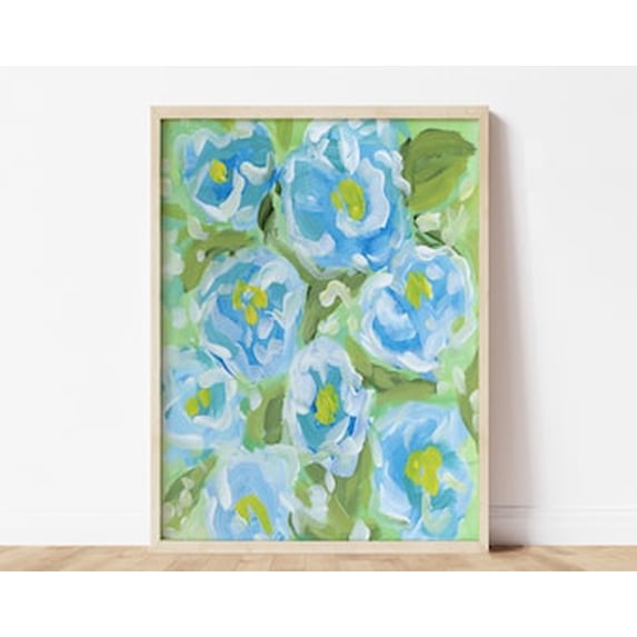 Blue & Green Floral Poster Modern Botanical Wall Decor , Poster Print ...