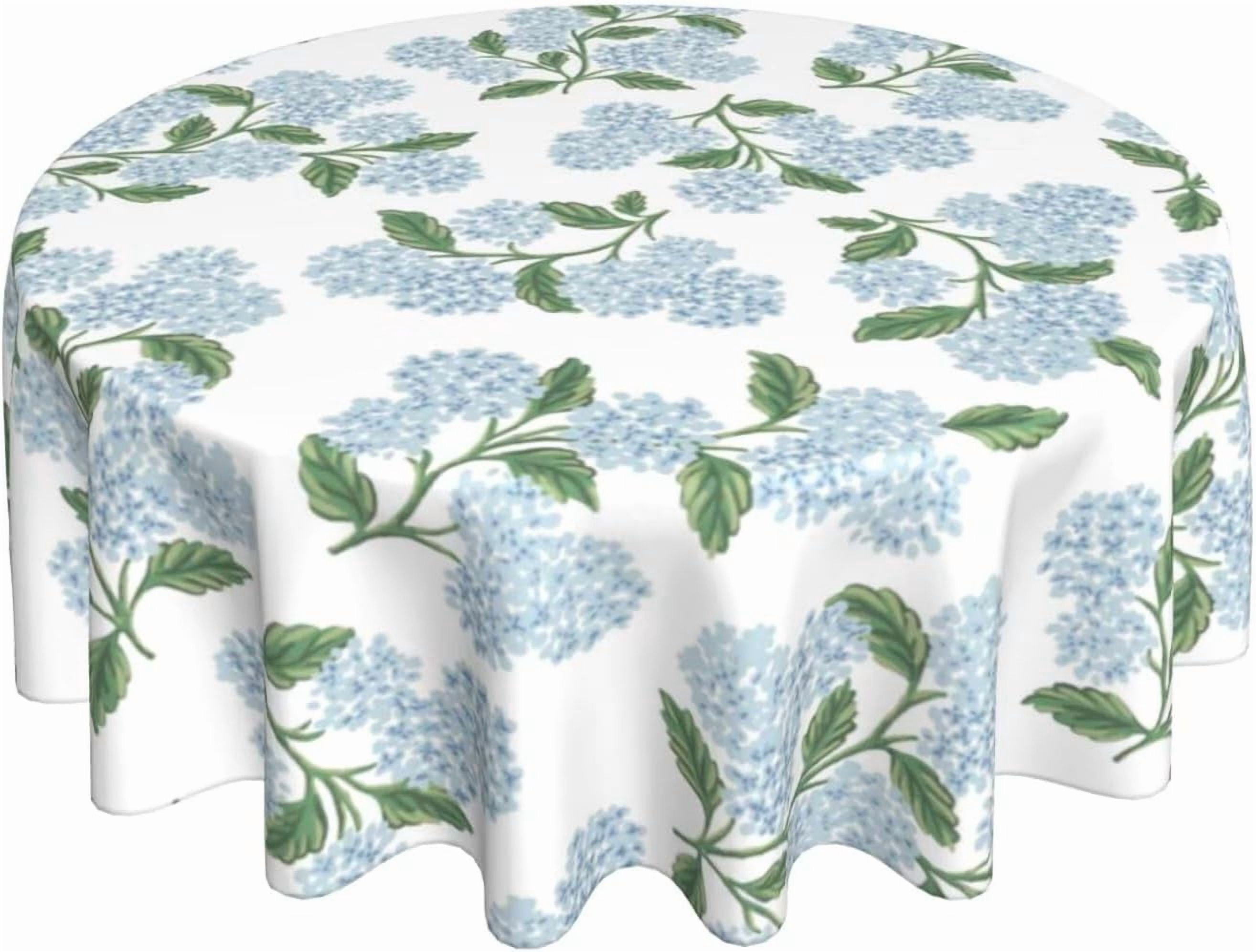 Blue Green Floral Round Tablecloth 60 Inch Hydrangea Flower Table Cloth ...