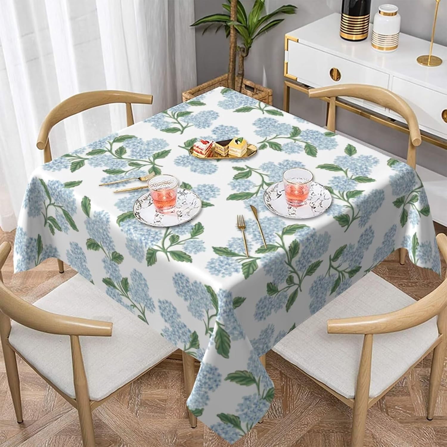 Blue Green Floral Square Tablecloth 54x54 Inch Hydrangea Flower Table ...