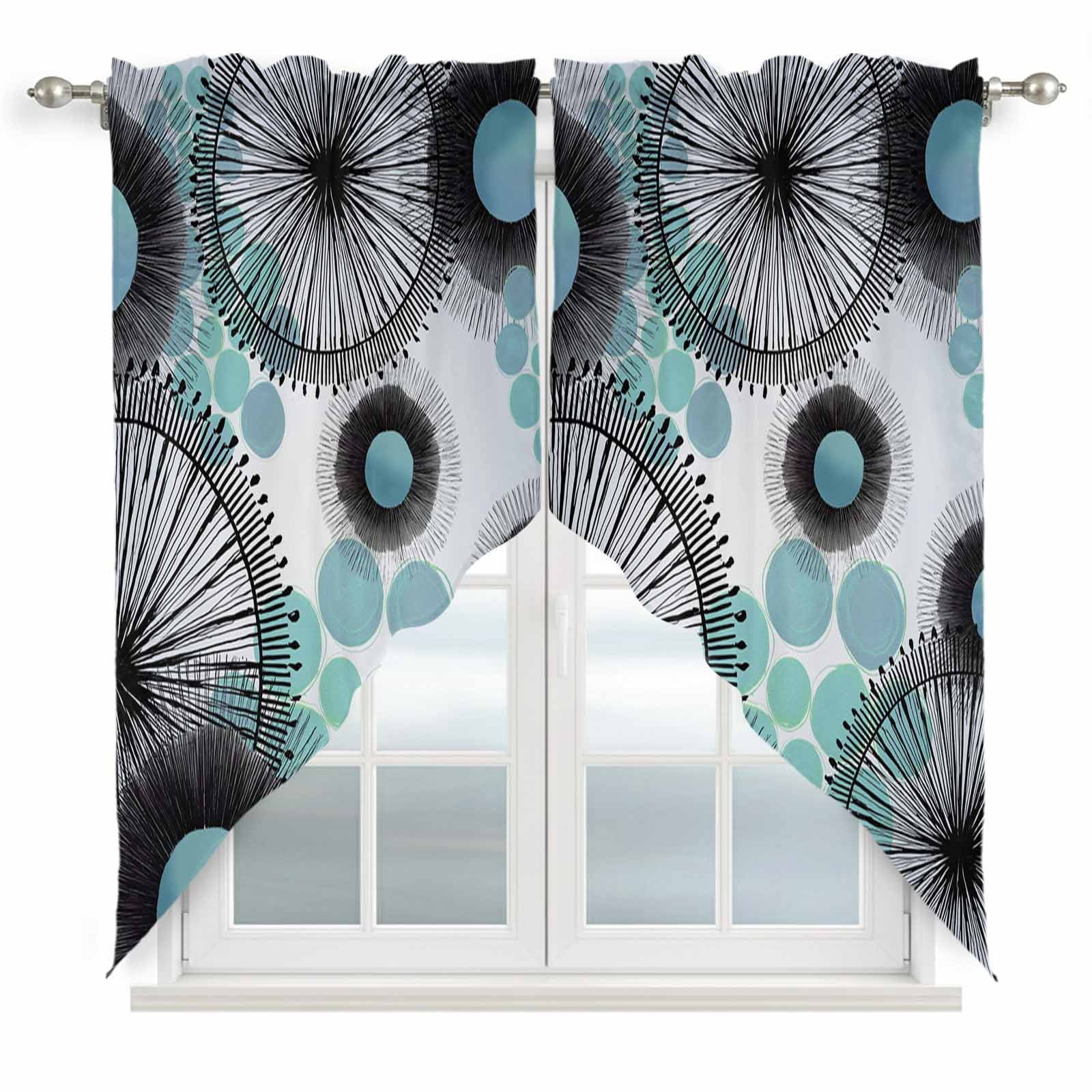 Blue Green Floral Swag Curtain Valance for Window 2 Panels Boho ...