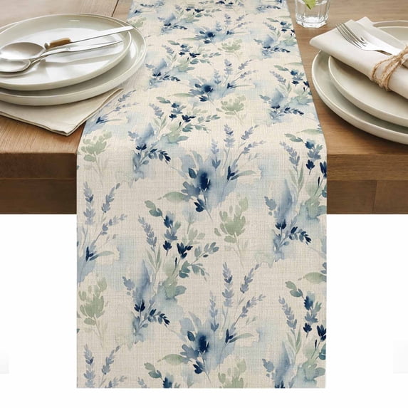 Blue Green Floral Table Runner Retro Country Spring Flowers Botanical ...