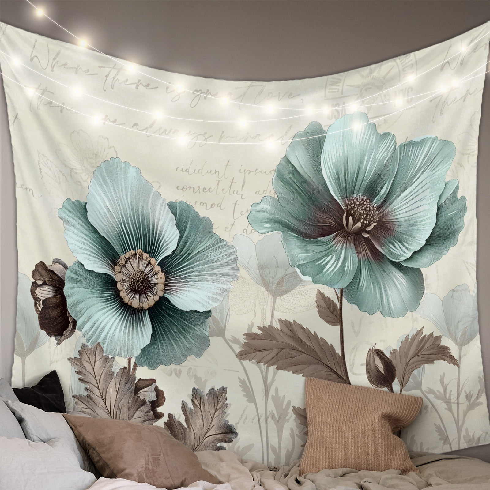 Blue Green Floral Tapestry for Bedroom Wall Hanging Tapestry, Spring ...