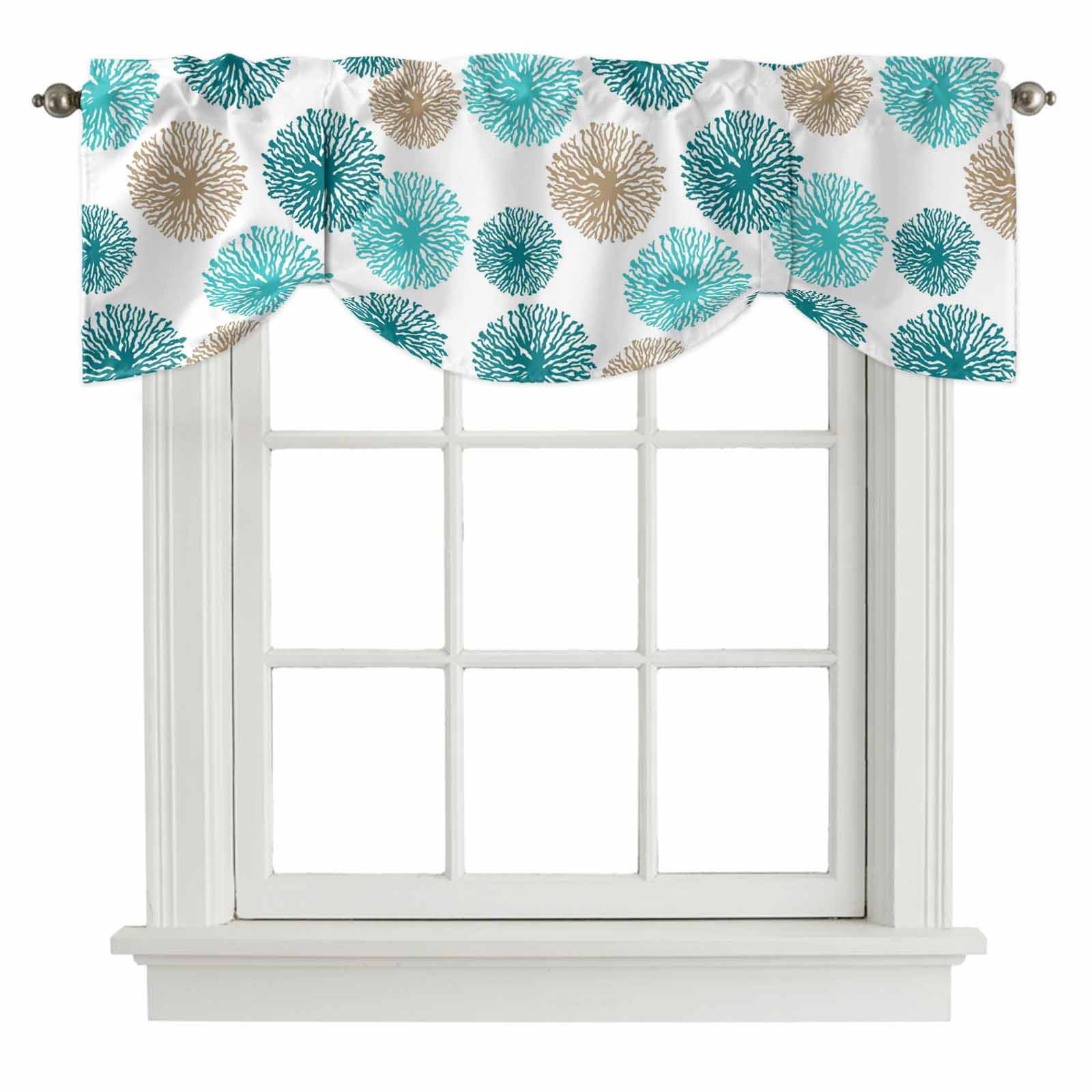 Blue Green Floral Tie Up Valance Curtains Modern Blue Green Khaki ...