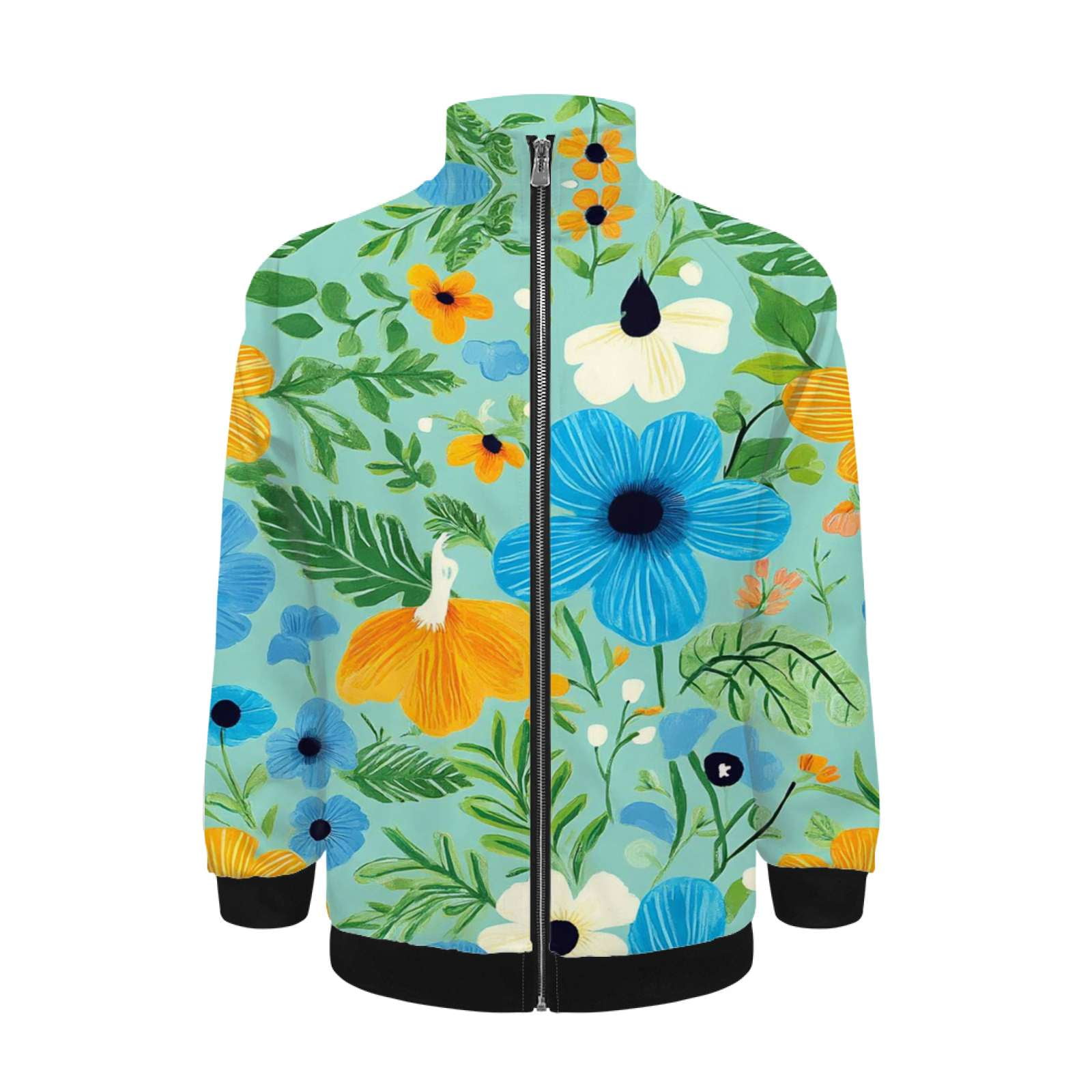 Blue Green Floral Vibrant Summer Print Jacket Men's Street Cool Long ...