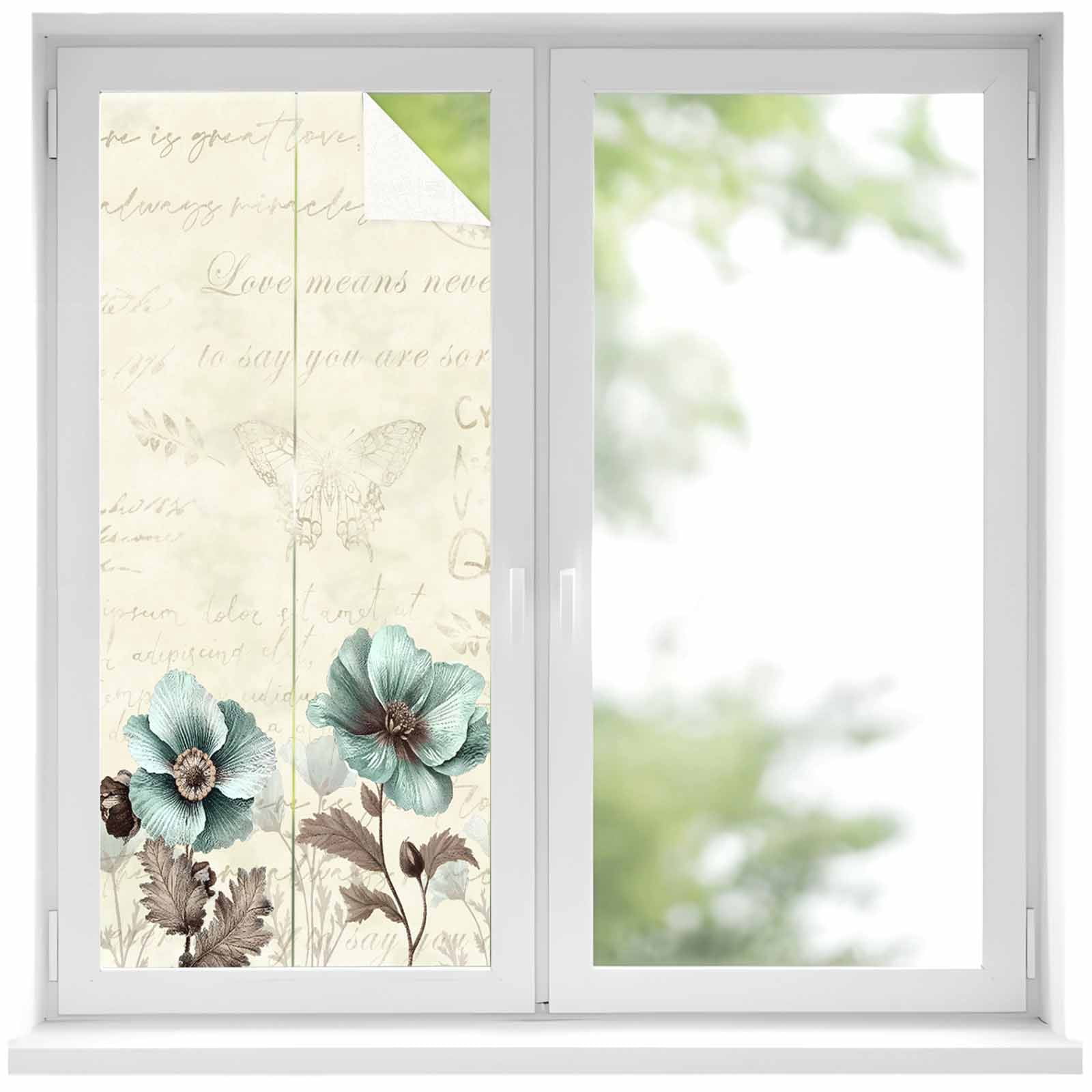 Blue Green Floral Window Privacy Film, Spring Summer Mallow Flowers ...