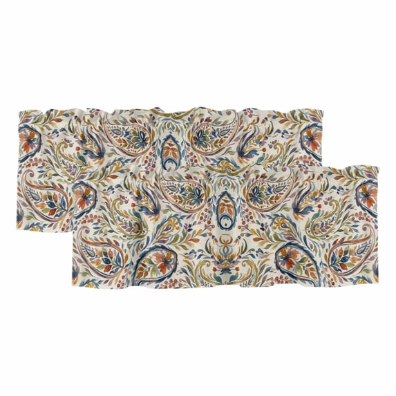 Blue Green Flower 2 Panels Kitchen Valance, Watercolor Abstract Paisley ...