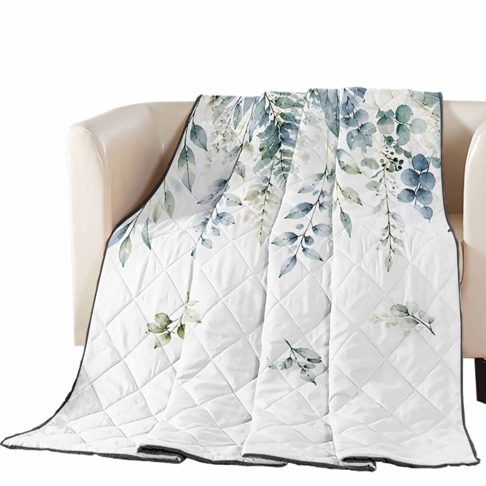 Blue Green Flower Leaf Quilted Comforters Cooling Blanket Full Size ...