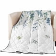 Blue Green Flower Leaf Quilted Comforters Cooling Blanket Full Size ...