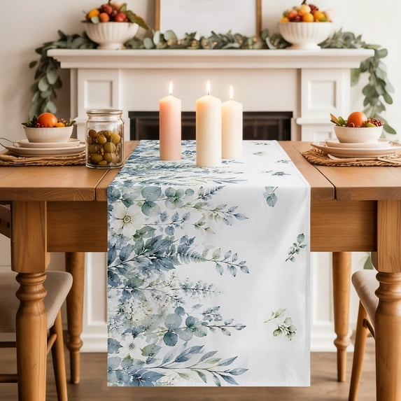 Blue Green Flower Leaf Table Runner 18x72 Inch Rustic Farmhouse ...