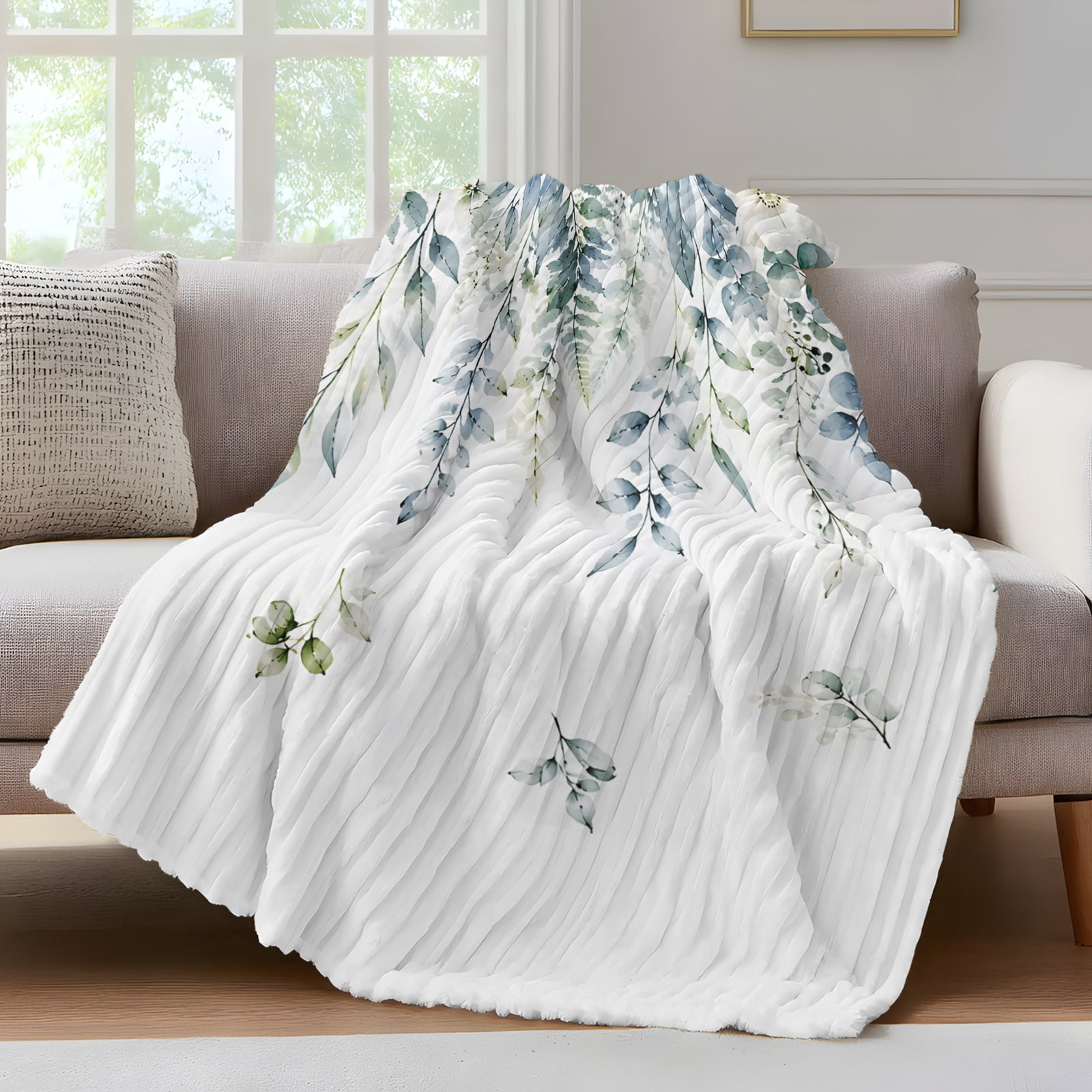 Blue Green Flower Leaf Throw Blanket for Couch Rustic Farmhouse ...