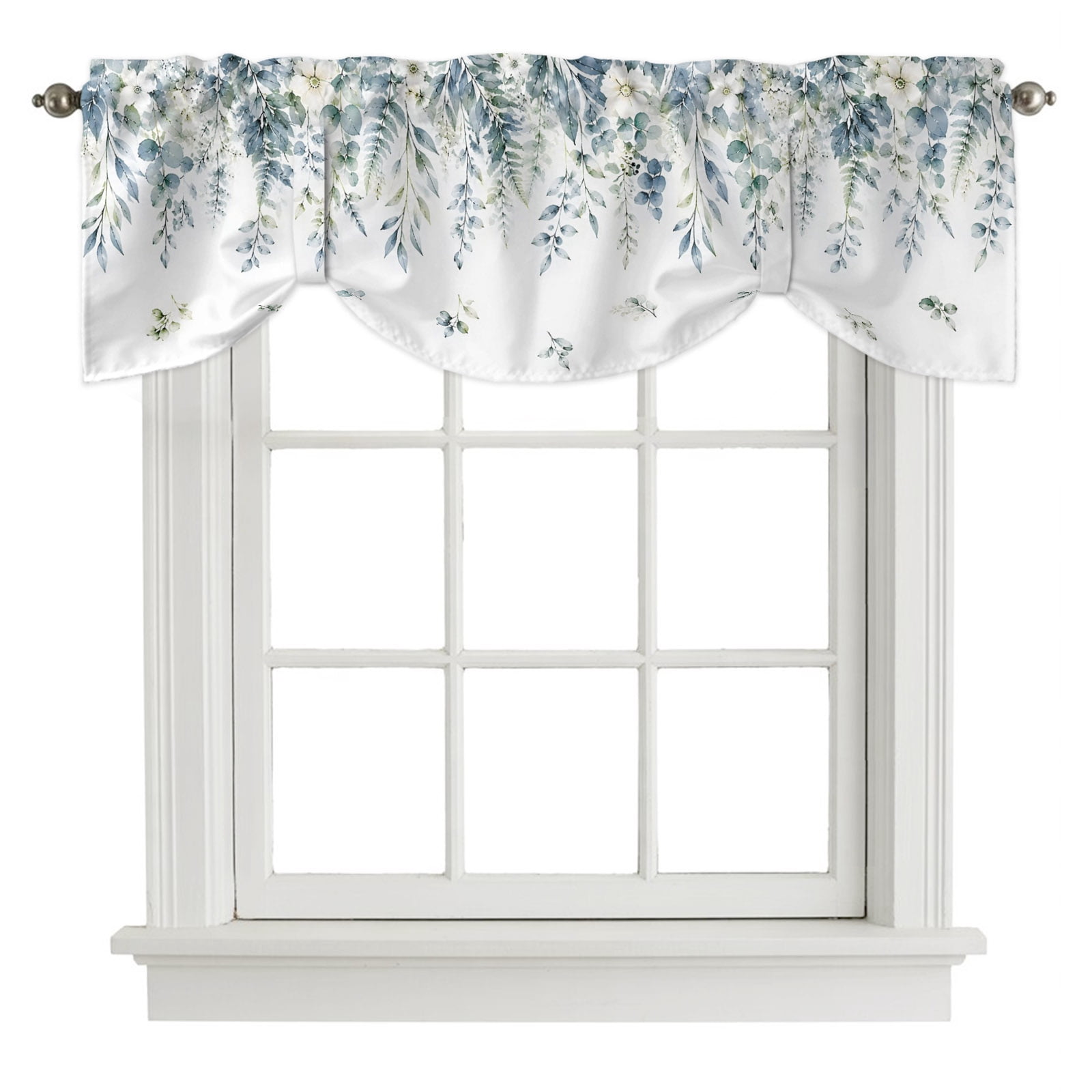 Blue Green Flower Leaf Tie Up Valances Curtain, Rustic Farmhouse ...