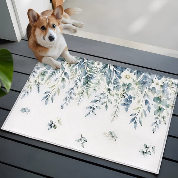 Blue Green Flower Leaf Washable Entry Rug 2x3 Rustic Farmhouse ...