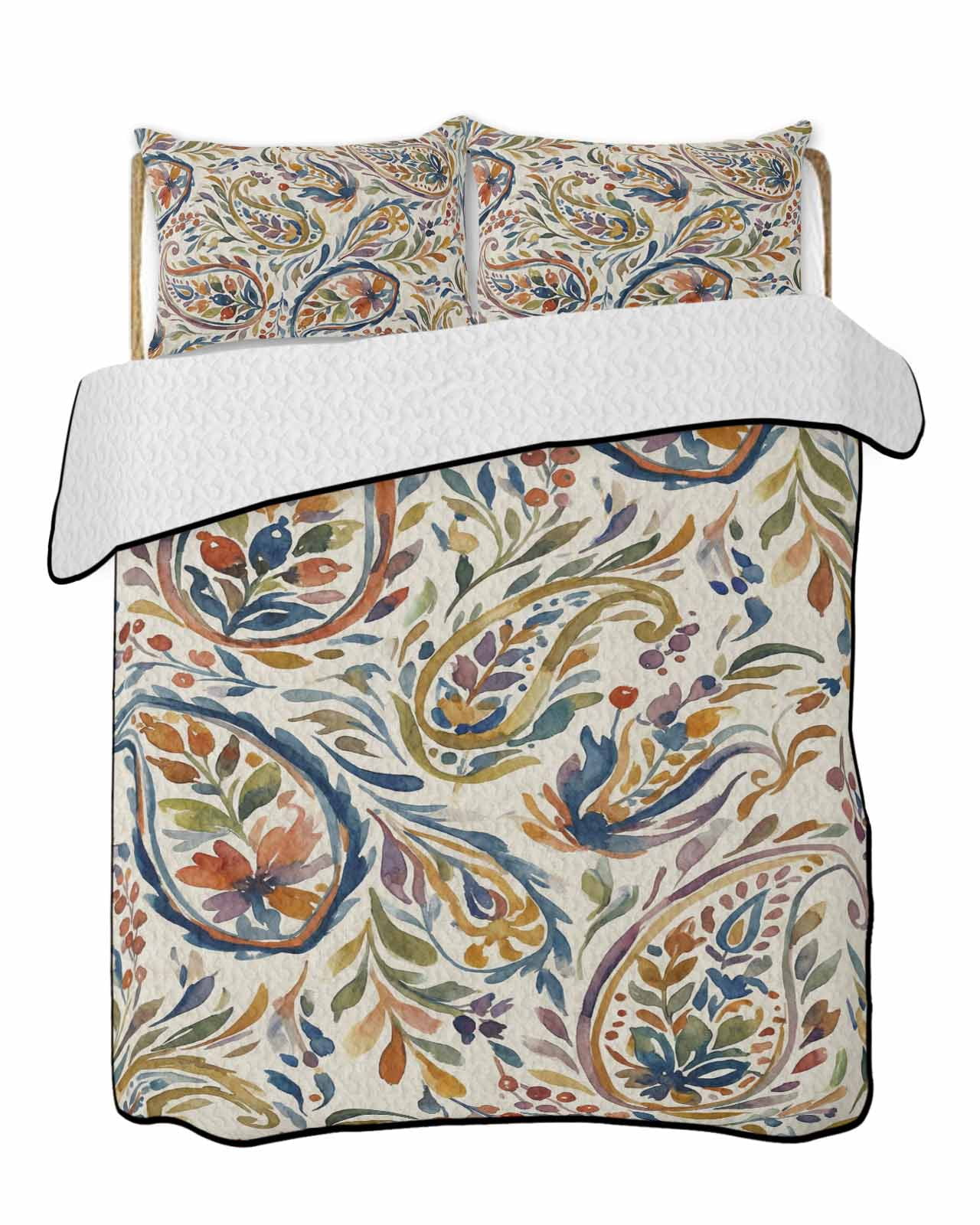 Blue Green Flower Quilts Bedding Set Twin Size Watercolor Abstract ...