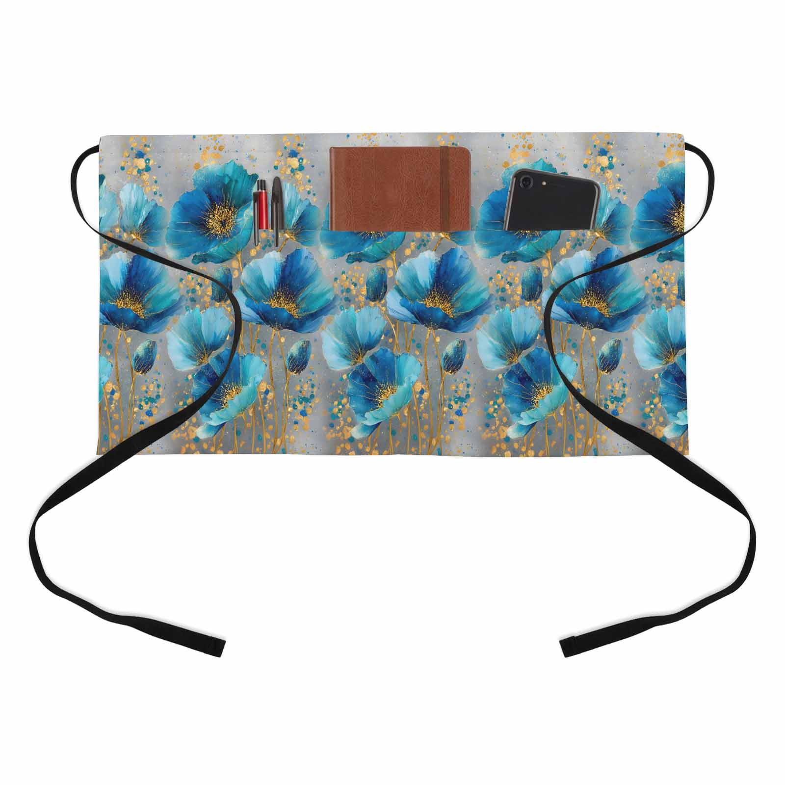 Blue Green Flowers Half Waist Apron Modern Teal Gold Floral Petals ...