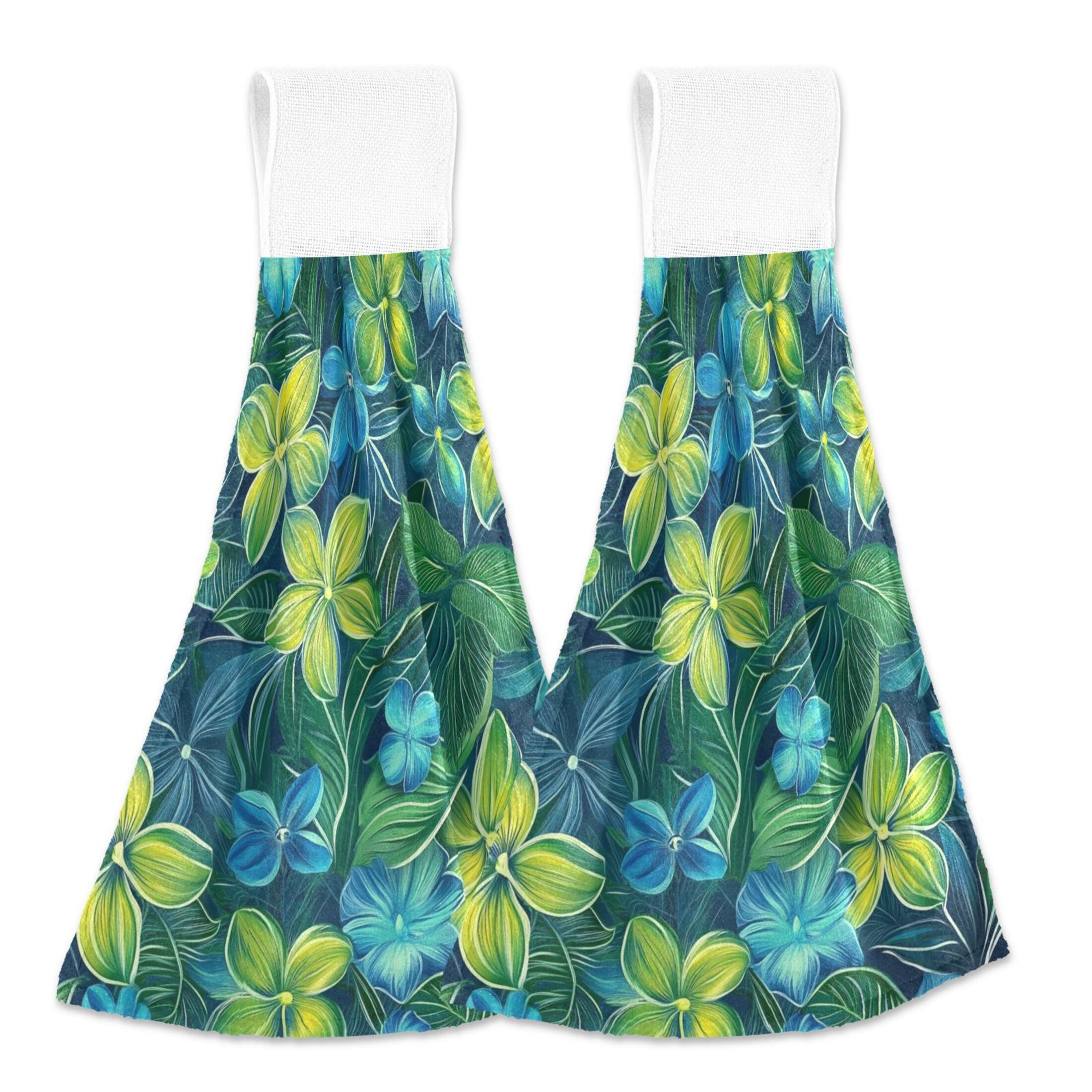Blue Green Flowers Leaves Hawaii Style Hanging Towels with Loop Hand ...