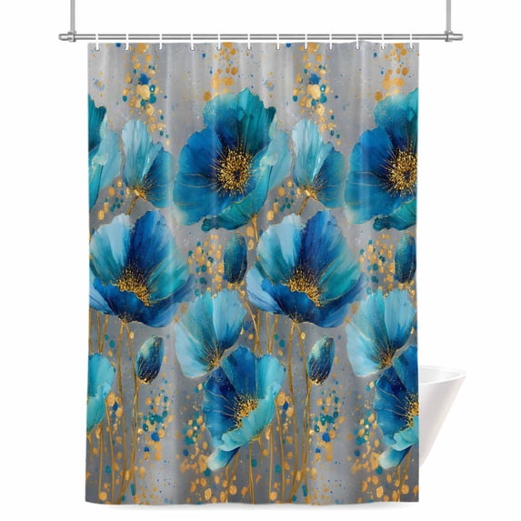Blue Green Flowers Shower Curtains for Bathroom, Modern Teal Gold ...