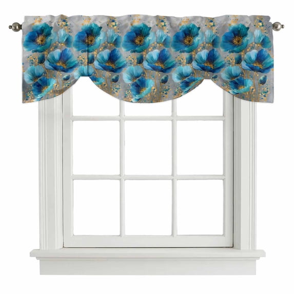 Blue Green Flowers Tie Up Valance Curtains Modern Teal Gold Floral ...