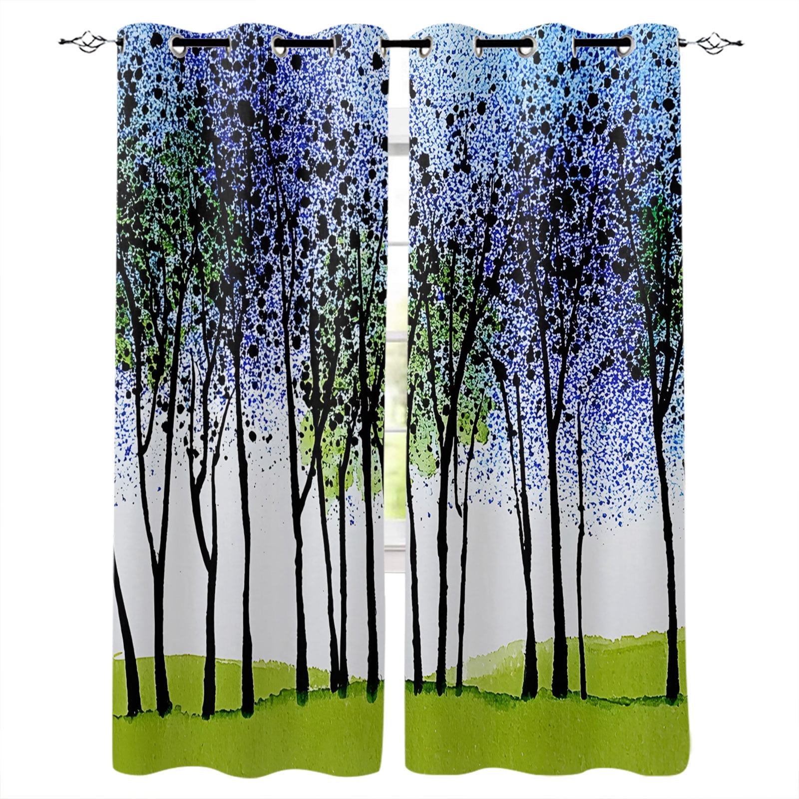 Blue Green Forest Blackout Curtains for Bedroom/Living Room, Thermal ...