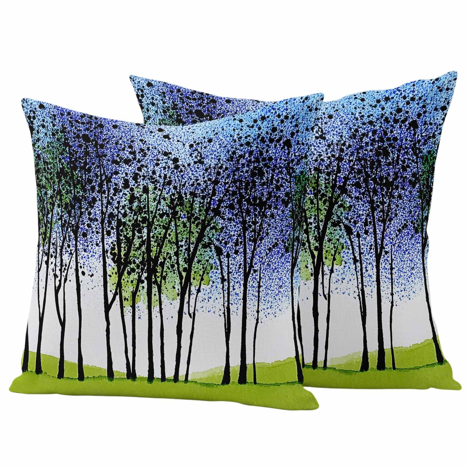 Blue Green Forest Outdoor Waterproof Pillow Covers, Modern Nature Tree ...