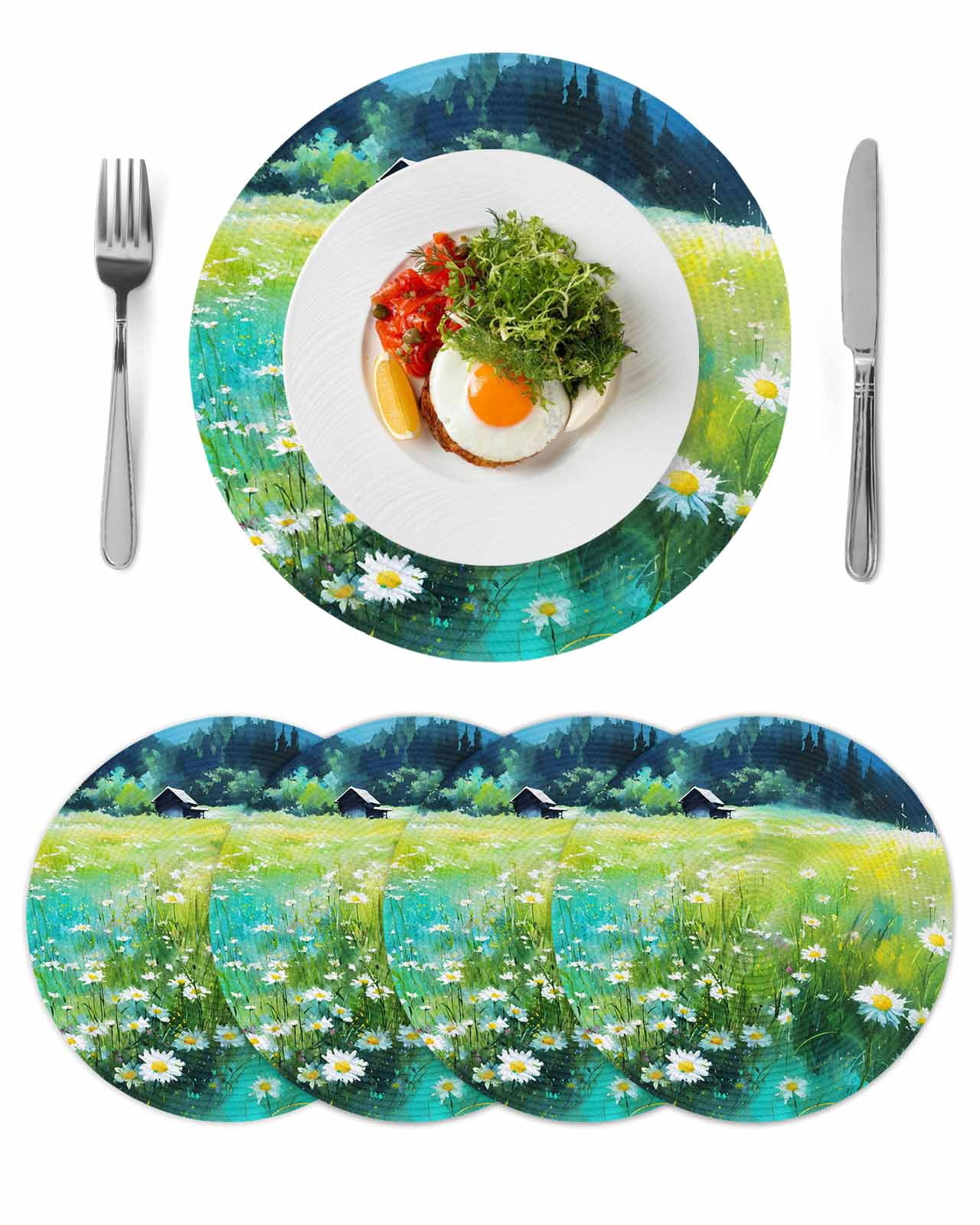 Blue Green Forests Round 13 Inch Placemats Set of 4, Spring Oil ...