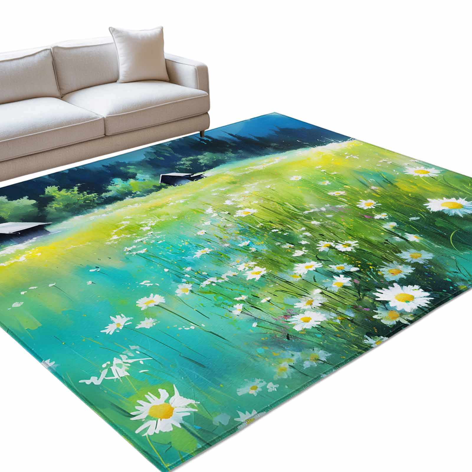 Blue Green Forests Washable Rug 5x8 Area Rug for Living Room Bedroom ...