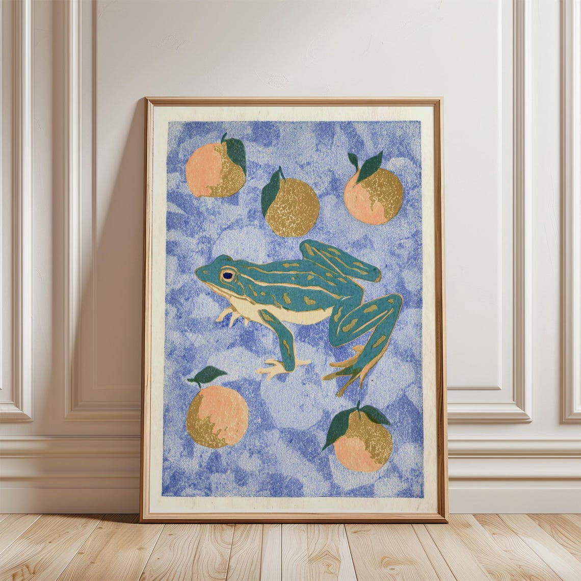 Blue Green Frog Poster Folk Art Animal Illustration Botanical Nature ...