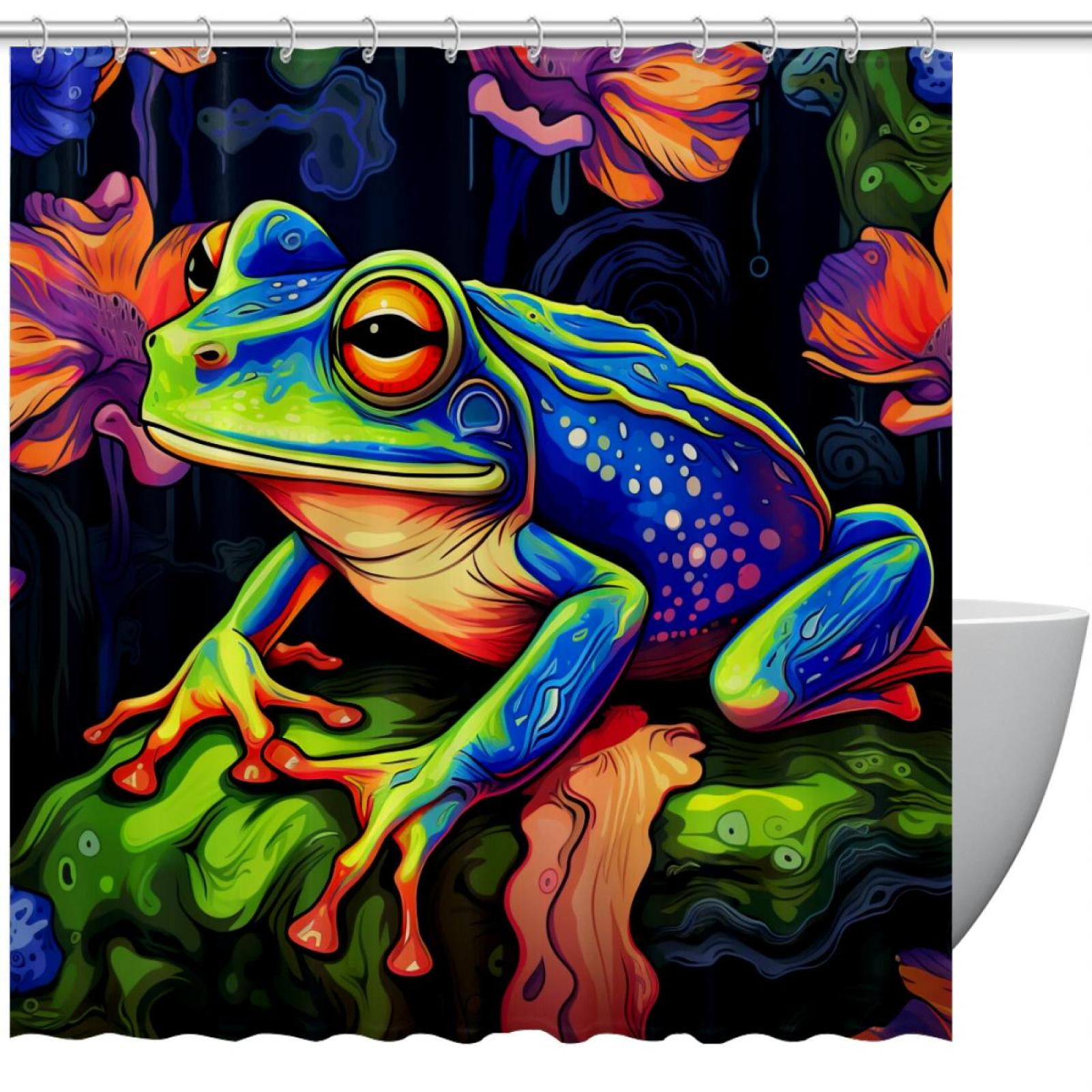Blue Green Frog Shower Curtain Set with Hooks,Home Bathroom Bathtubs ...